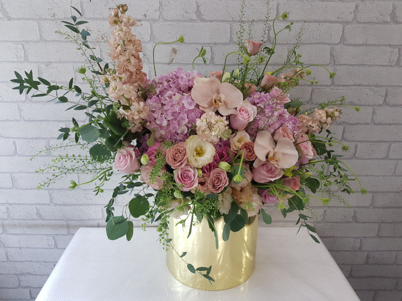 Shop Hydrangeas & Phalaenopsis Gold Flower Box - BK303 | PURE SEED